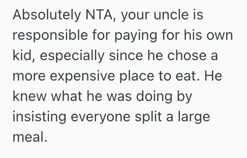 Woman went out to a family lunch expecting fair splitting of the bill ...
