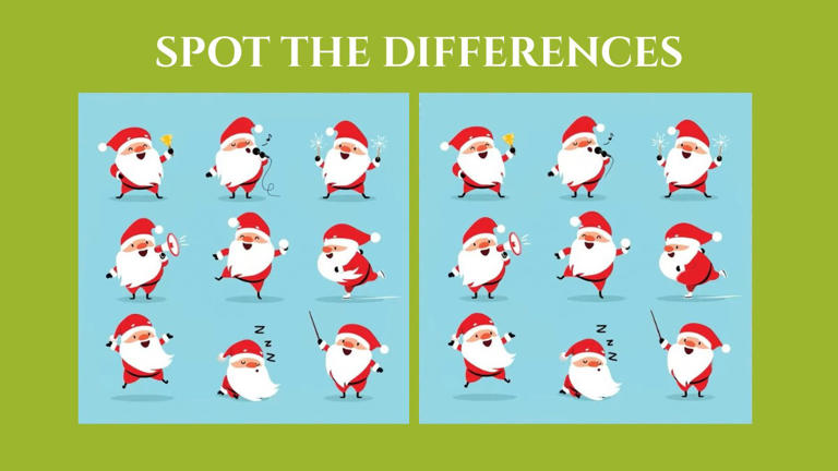 Visual test: Spot 3 differences in the Santa pictures in 15 seconds!