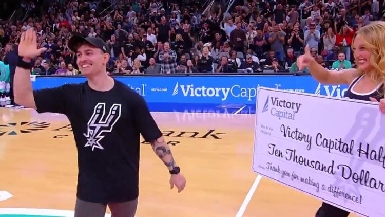 Hometown veteran nails half-court heroes challenge at Spurs game and ...