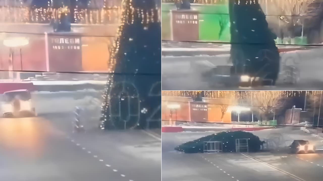 Car loses control while drifting, knocks down main Christmas tree in ...