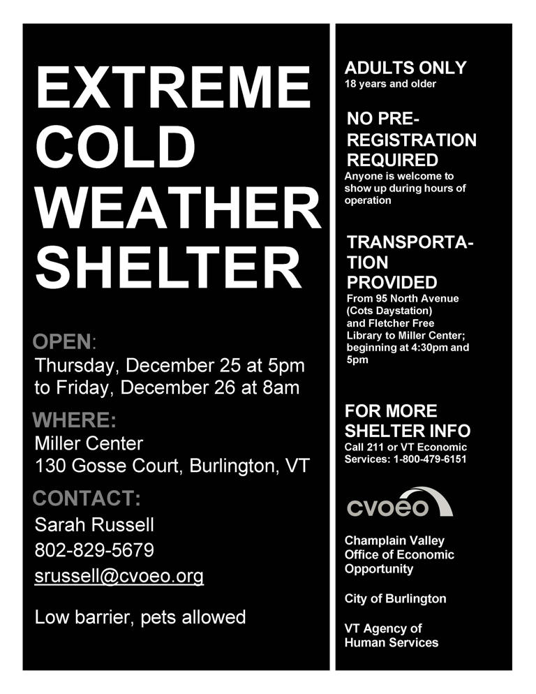 Emergency shelter to open as bitter cold hits Burlington