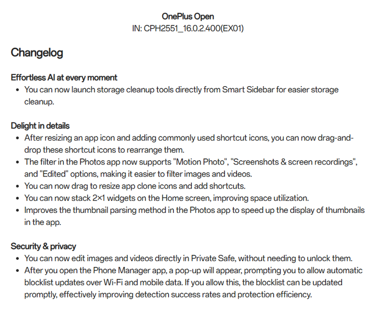 OnePlus Open update: OxygenOS 16.0.2.400 brings smart sidebar tools and ...