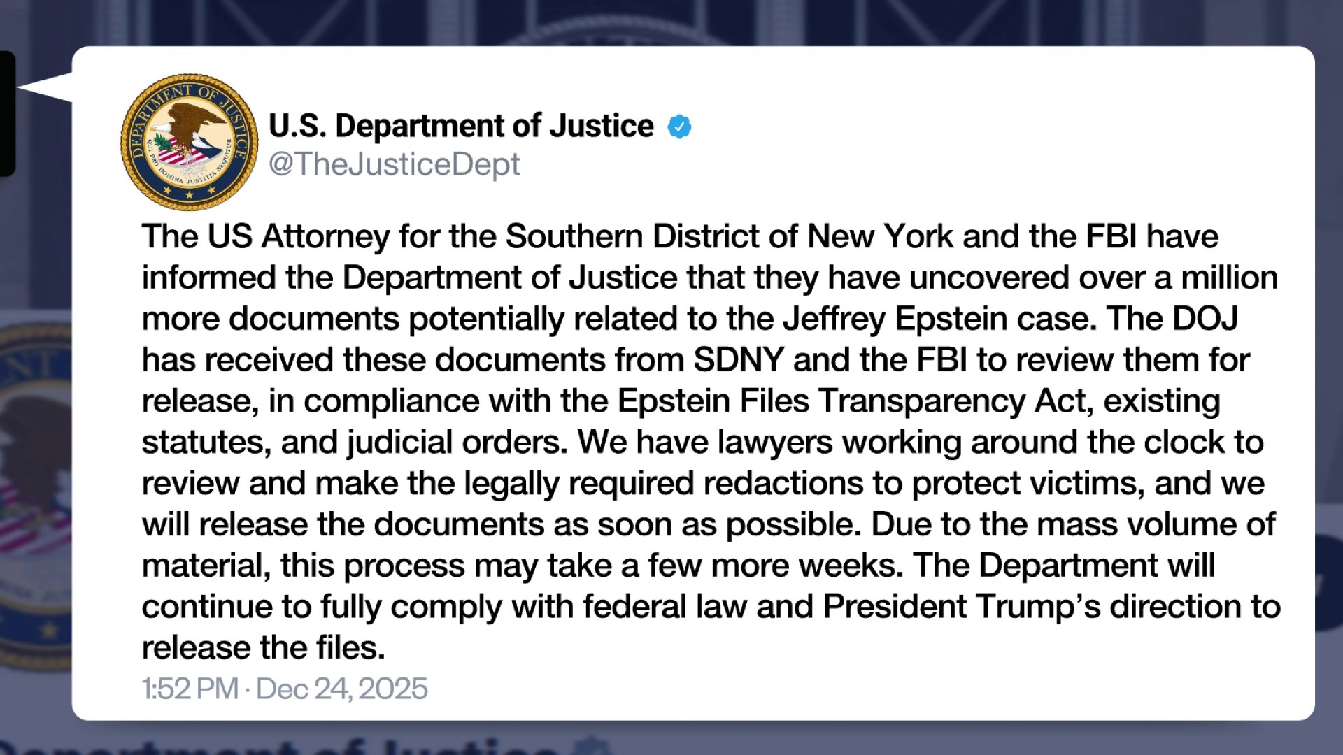 DOJ says it has uncovered 'over a million more documents' related to ...