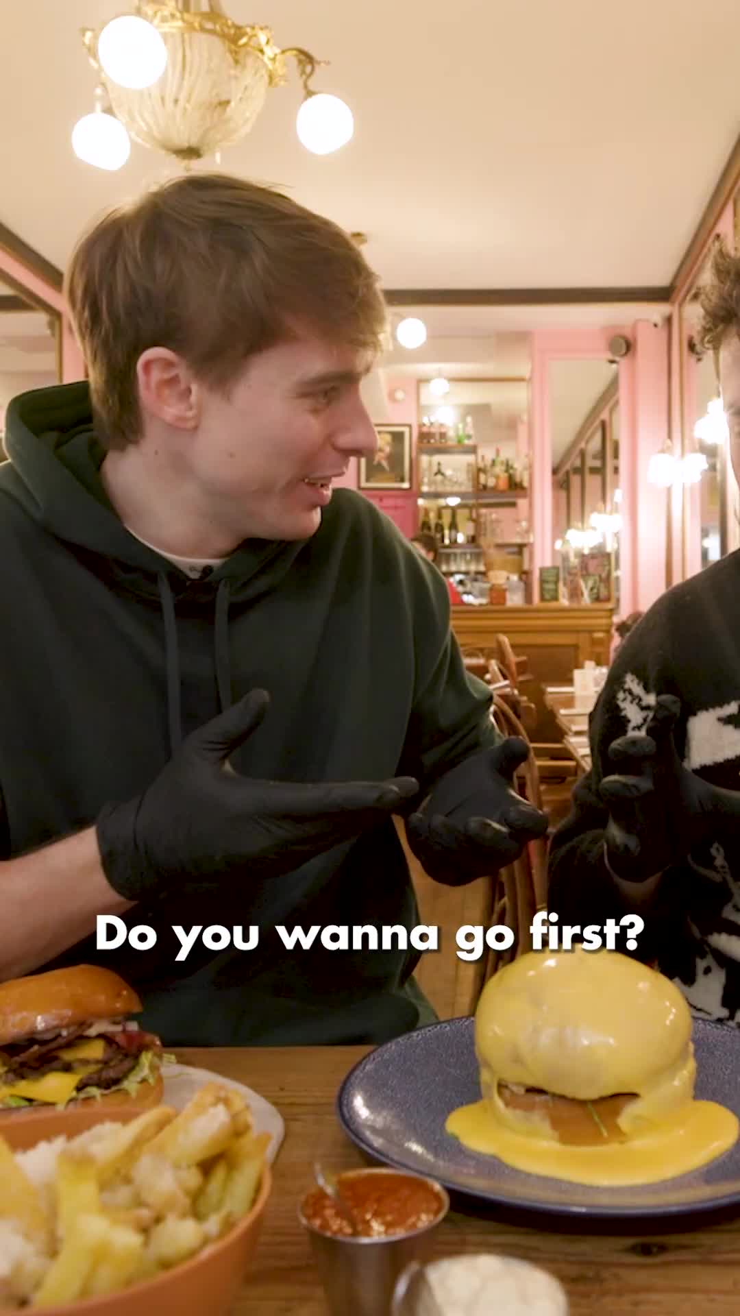 Trying the world's gooiest cheese burger! Epic cheese pull challenge