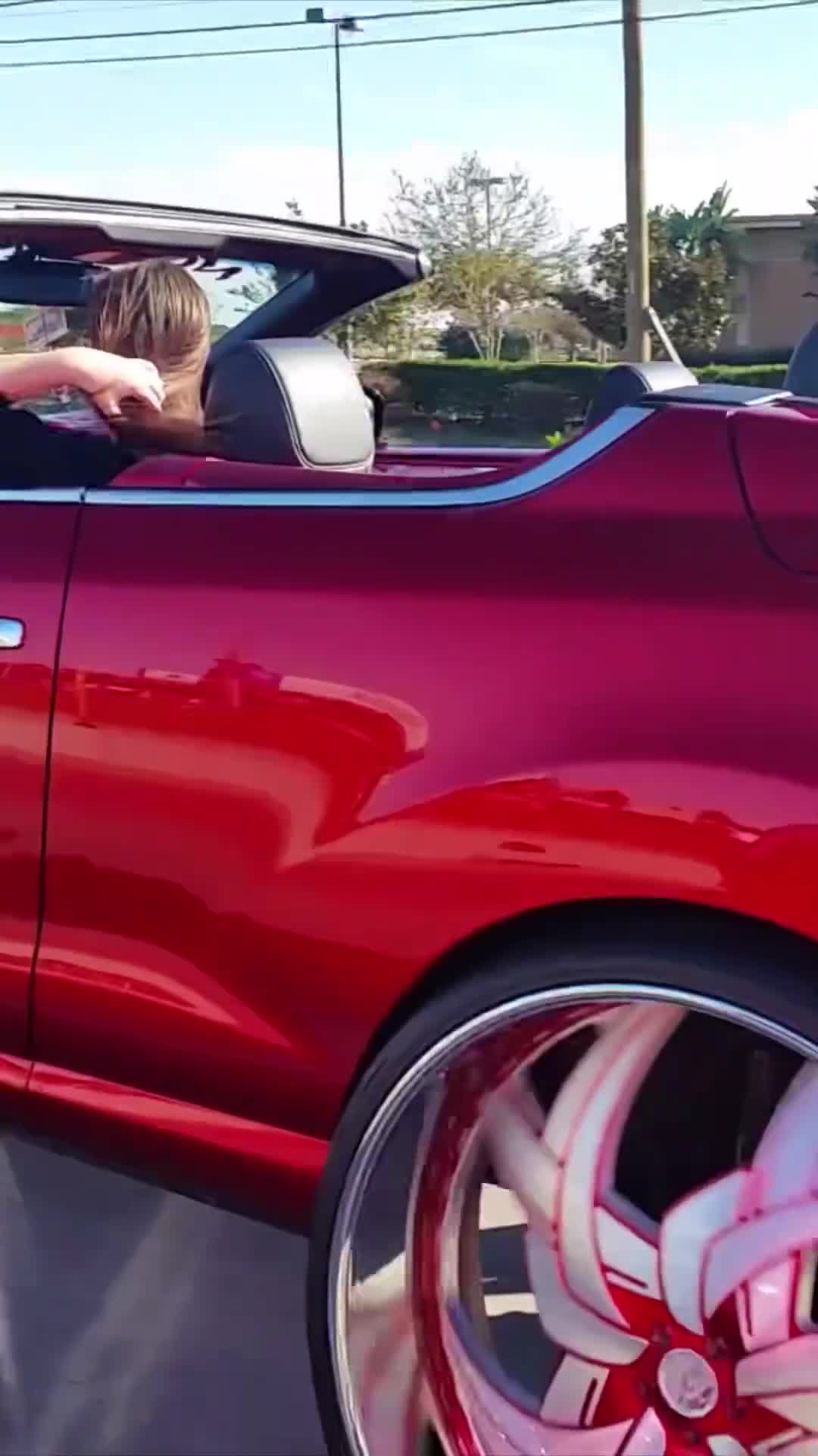 Lauren’s candy red Murano on 34’s slidin #FlashBack