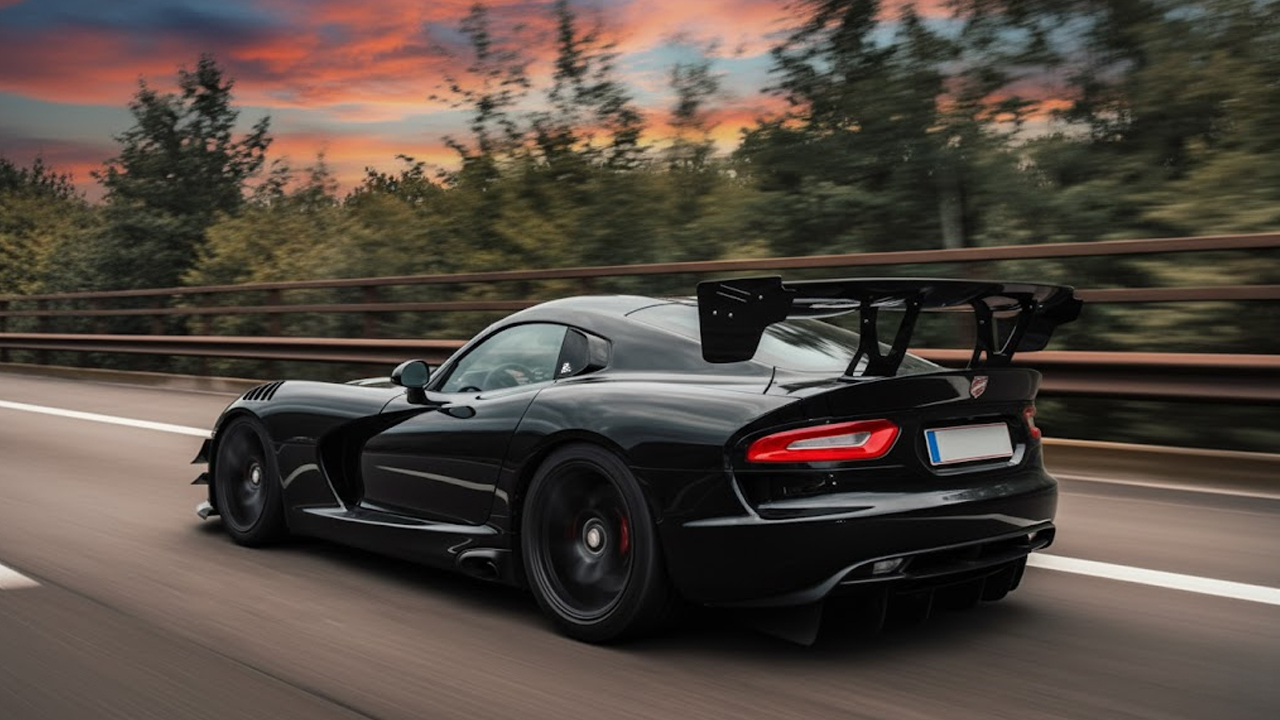 Dodge Viper driving very fast on Autobahn
