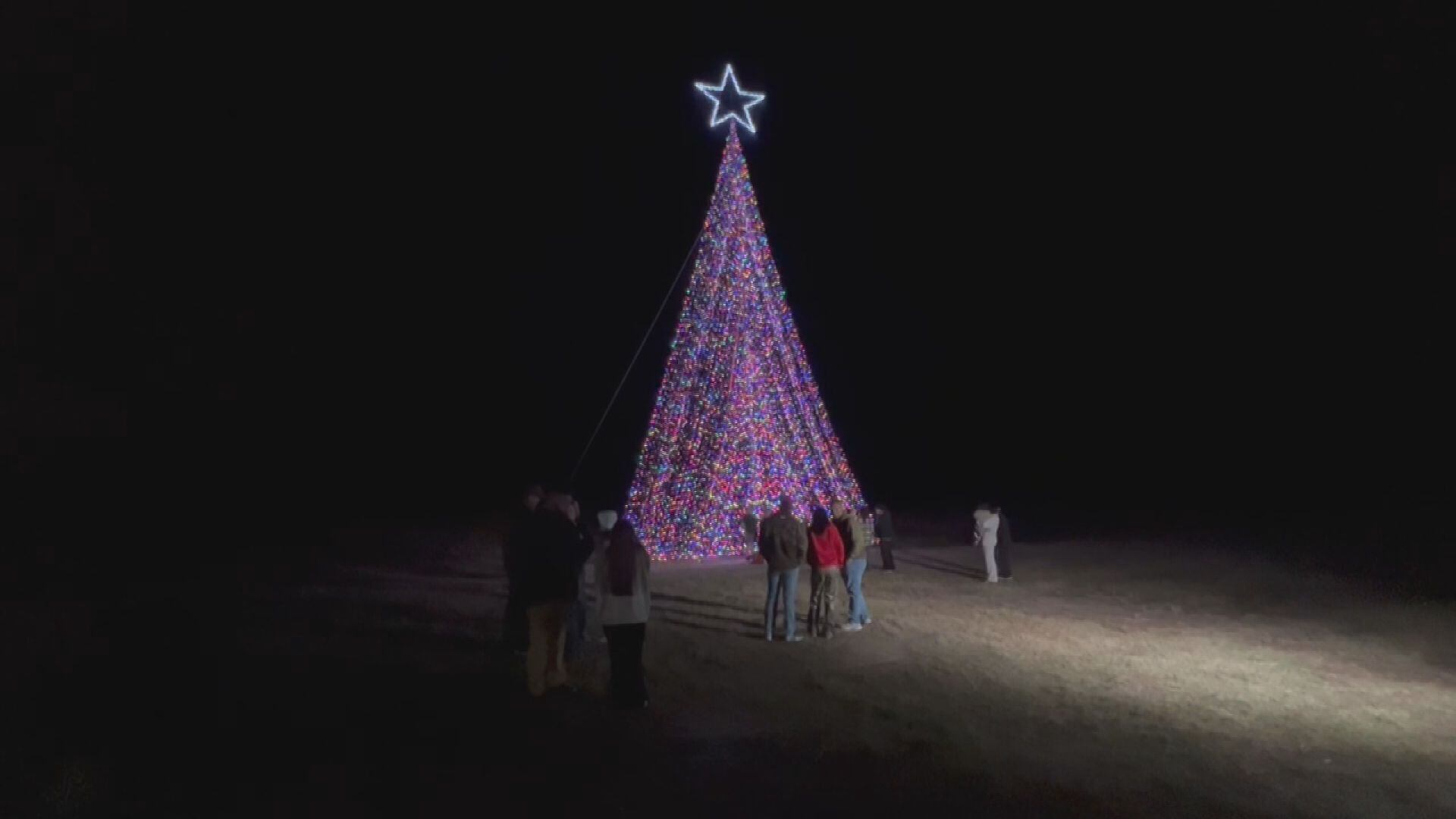 57-foot-tall homemade Christmas tree lights up Kinder