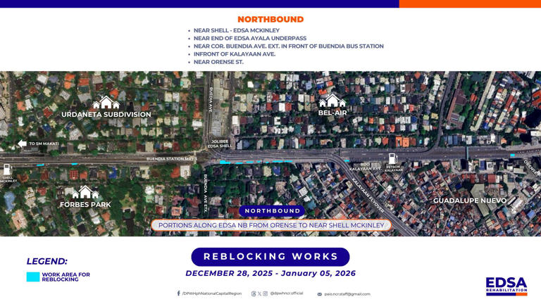 List: What sections of EDSA will be rehabilitated from Dec. 28 to Jan. 5?