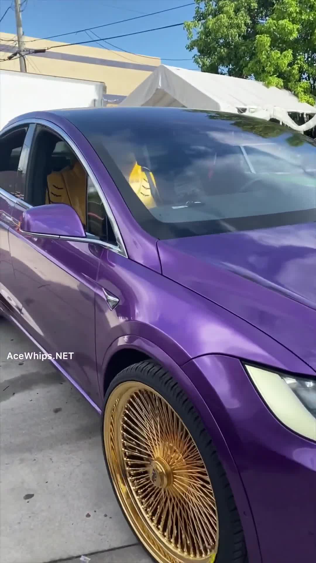 Kodak Black’s Candy Purple Telsa Model X on Gold 24’s Daytons