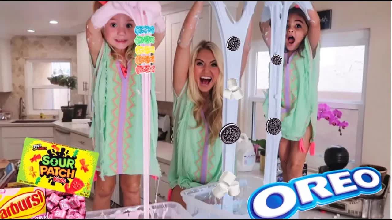 Making Oreo slime and candy slime with kids