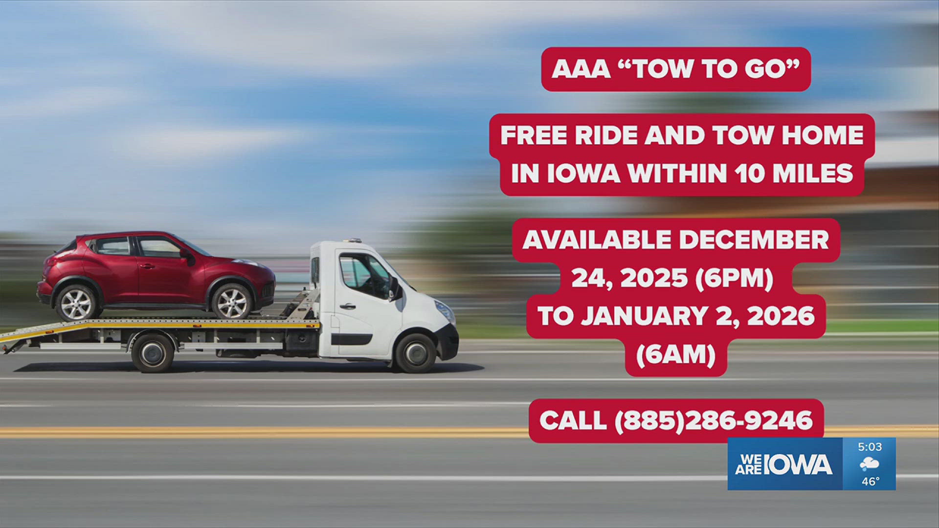AAA begins offering 'Tow to Go service' in Iowa