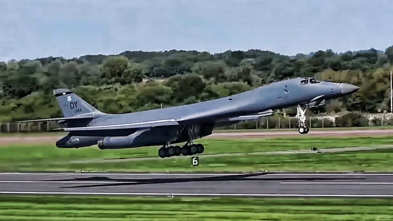 B-1B and B-52 Bombers Takeoff and Land At RAF Fairford
