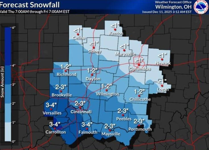 Winter weather advisory says 3-5 inches of snow expected across central ...