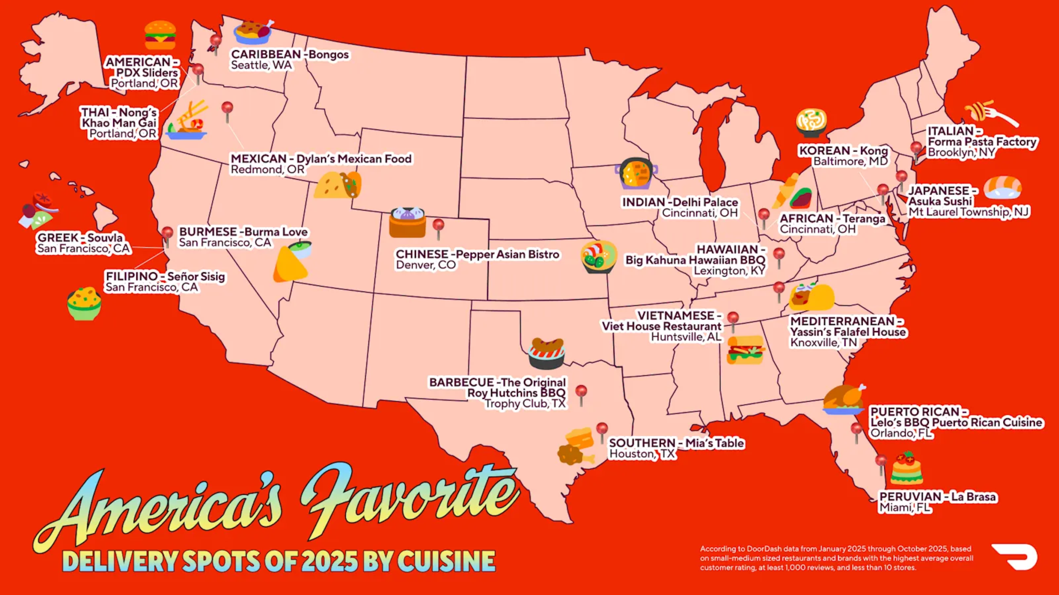 DoorDash map shows America’s favorite delivery restaurants
