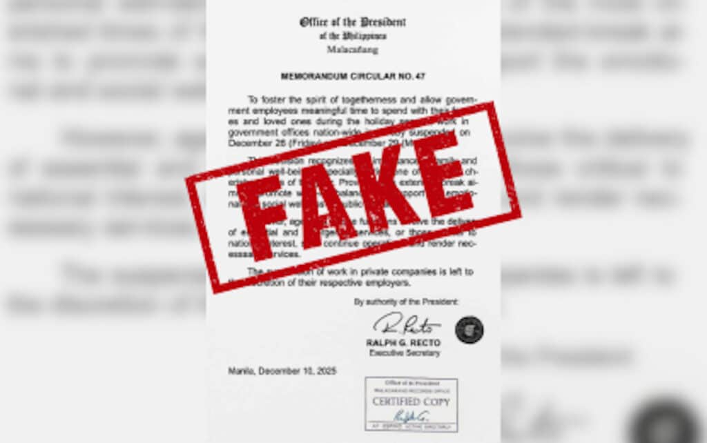 Memo suspending work on Dec. 26, 29 fake, says Palace