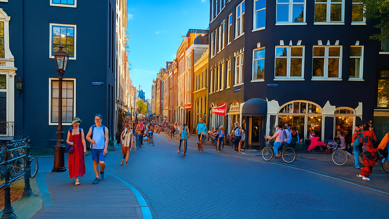 A real city walk through Amsterdam streets