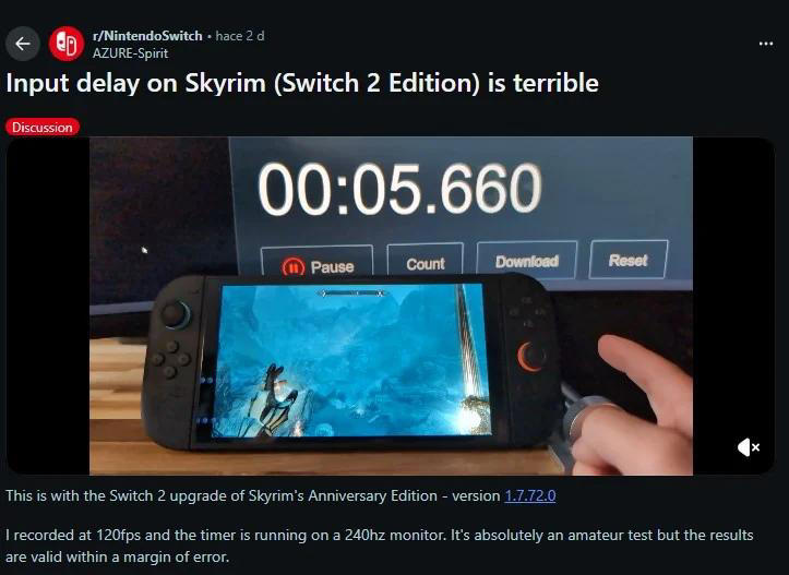 Bethesda reconoce problemas de input lag en Skyrim para Switch 2 y da un consejo para mejorar la ...