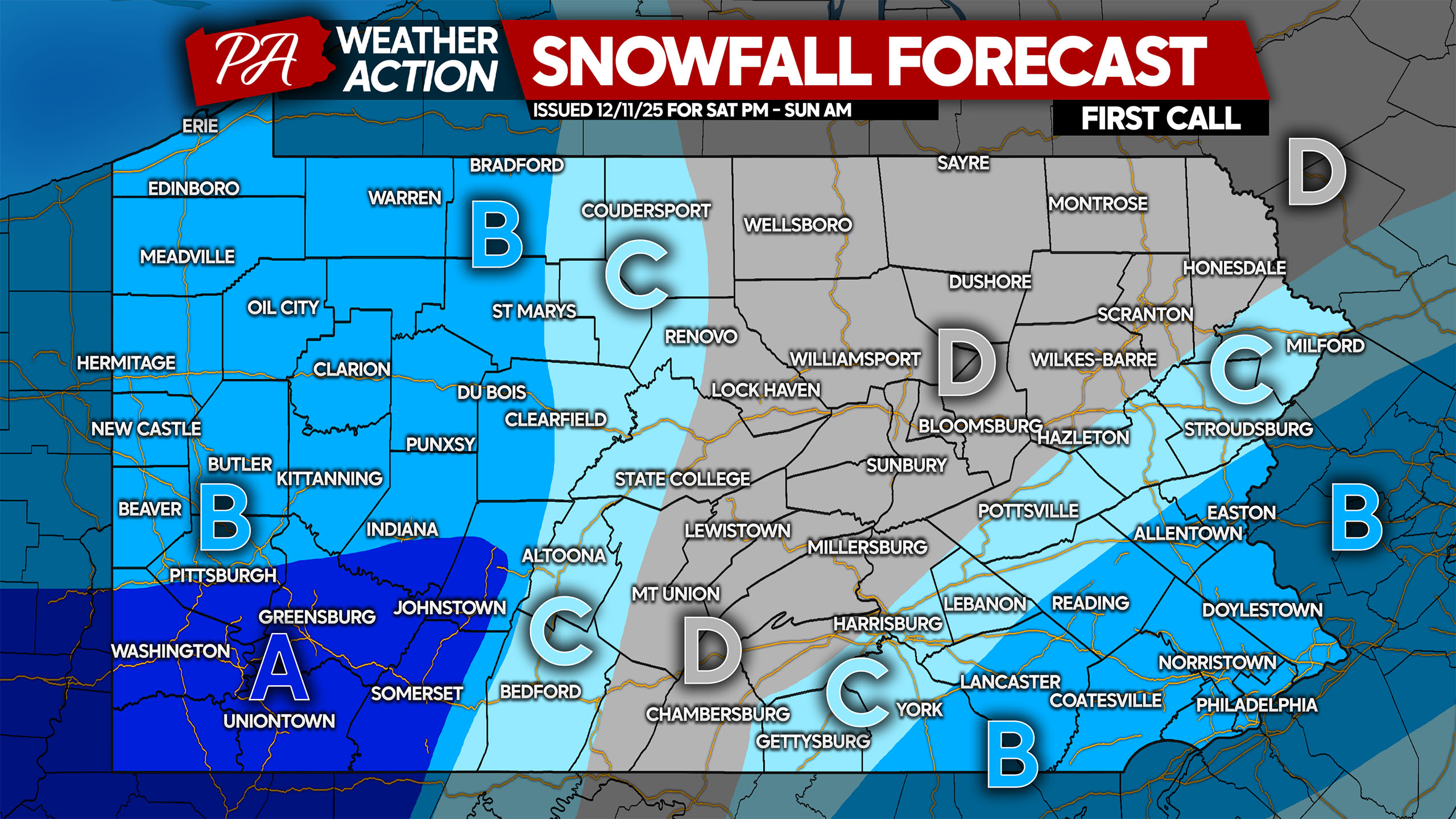 Plowable snow finally coming to snow-starved areas of PA; first call ...