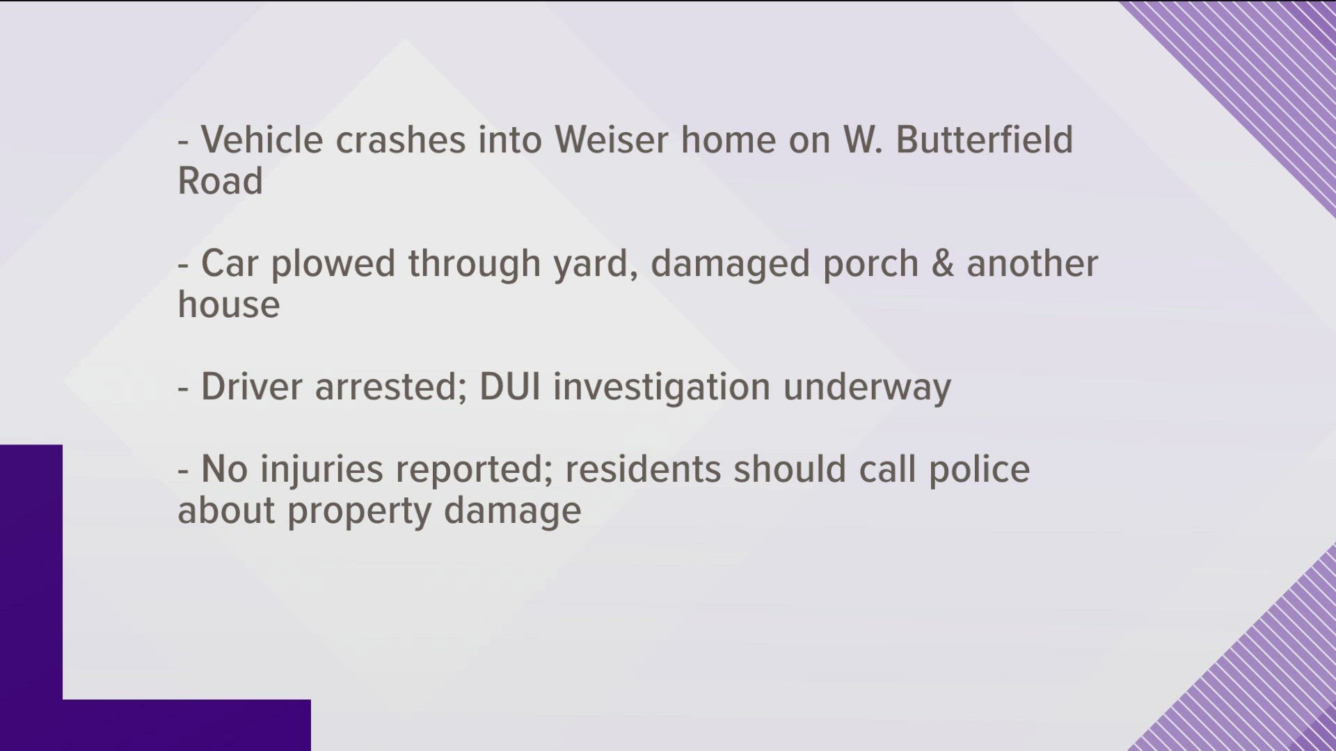 Vehicle crashes into Weiser home; driver in custody