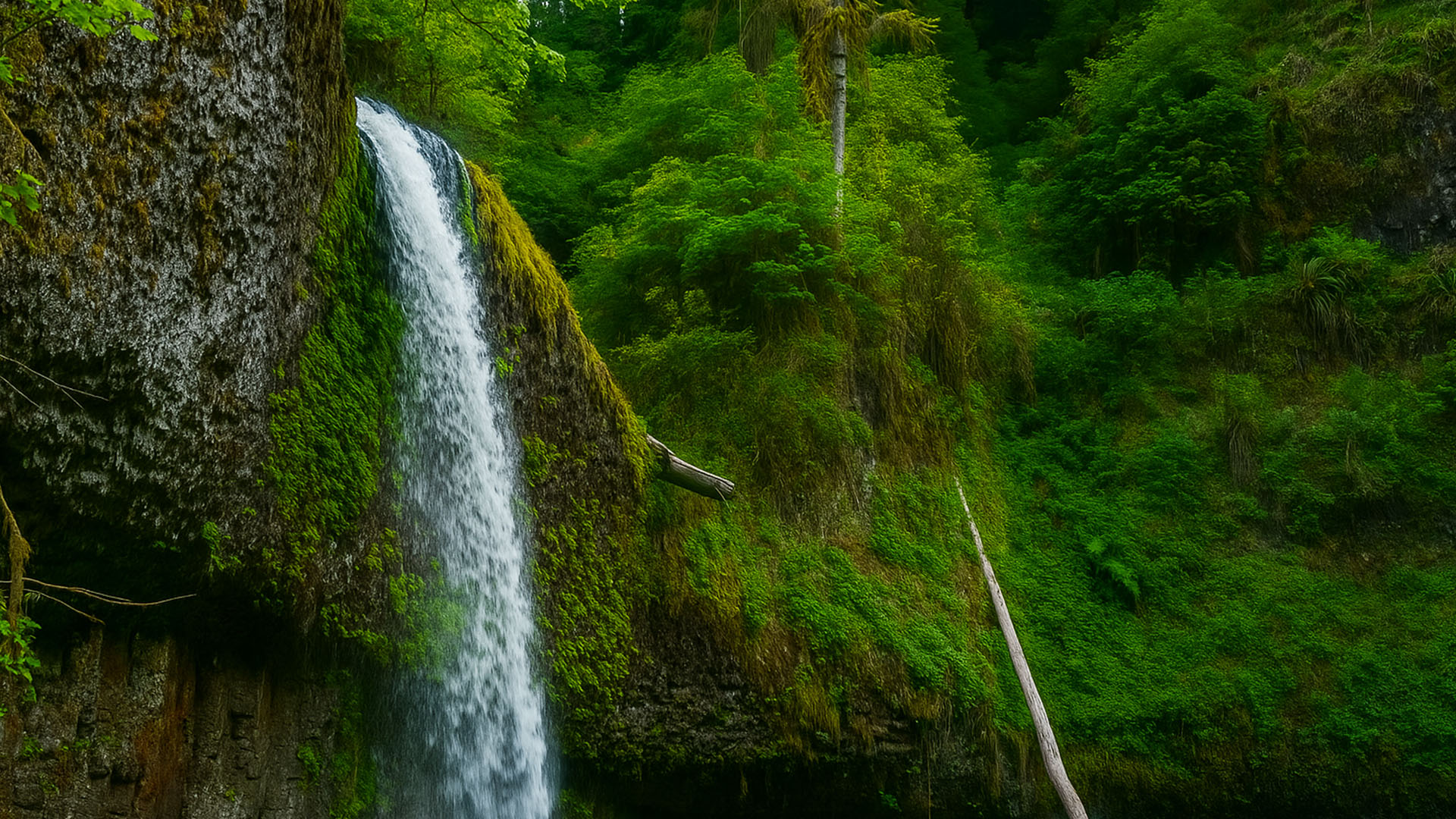 Scenic waterfall trail at Silver Falls Oregon (4K)