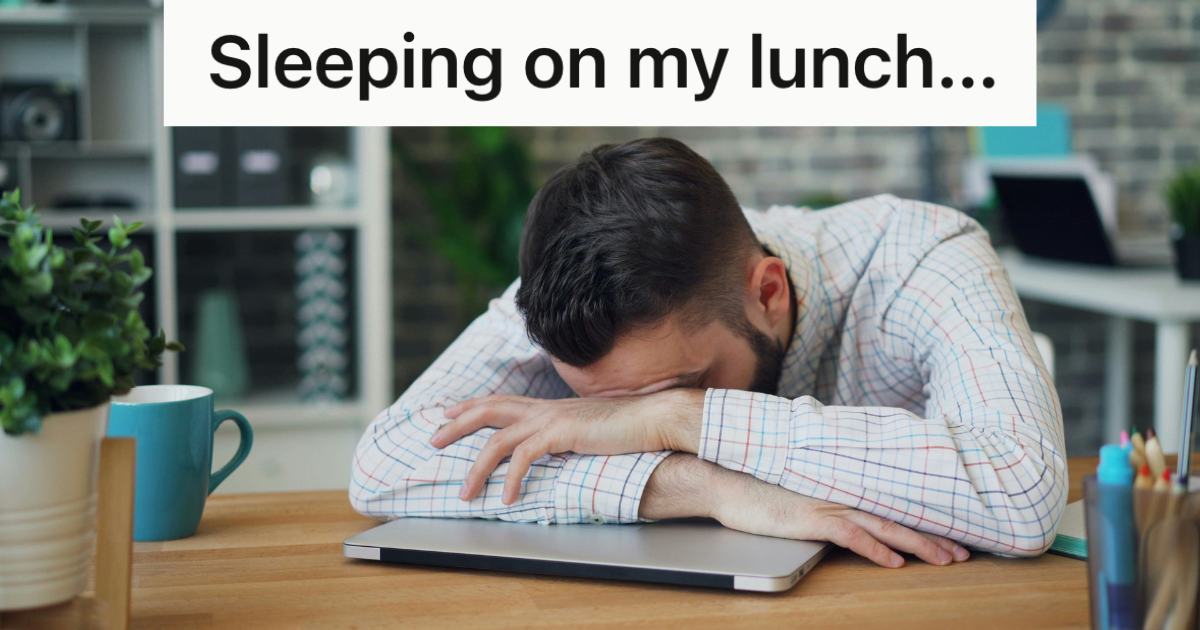 New dad caught up on much needed sleep during his lunch break, but when ...