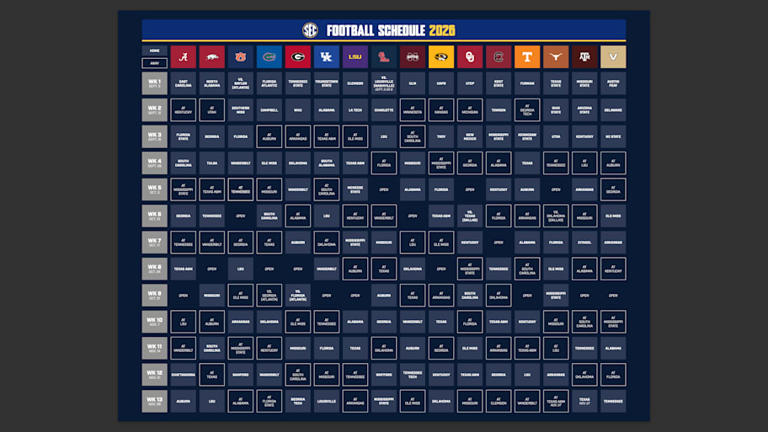 Week-by-week 2026 SEC football schedule, composite grid