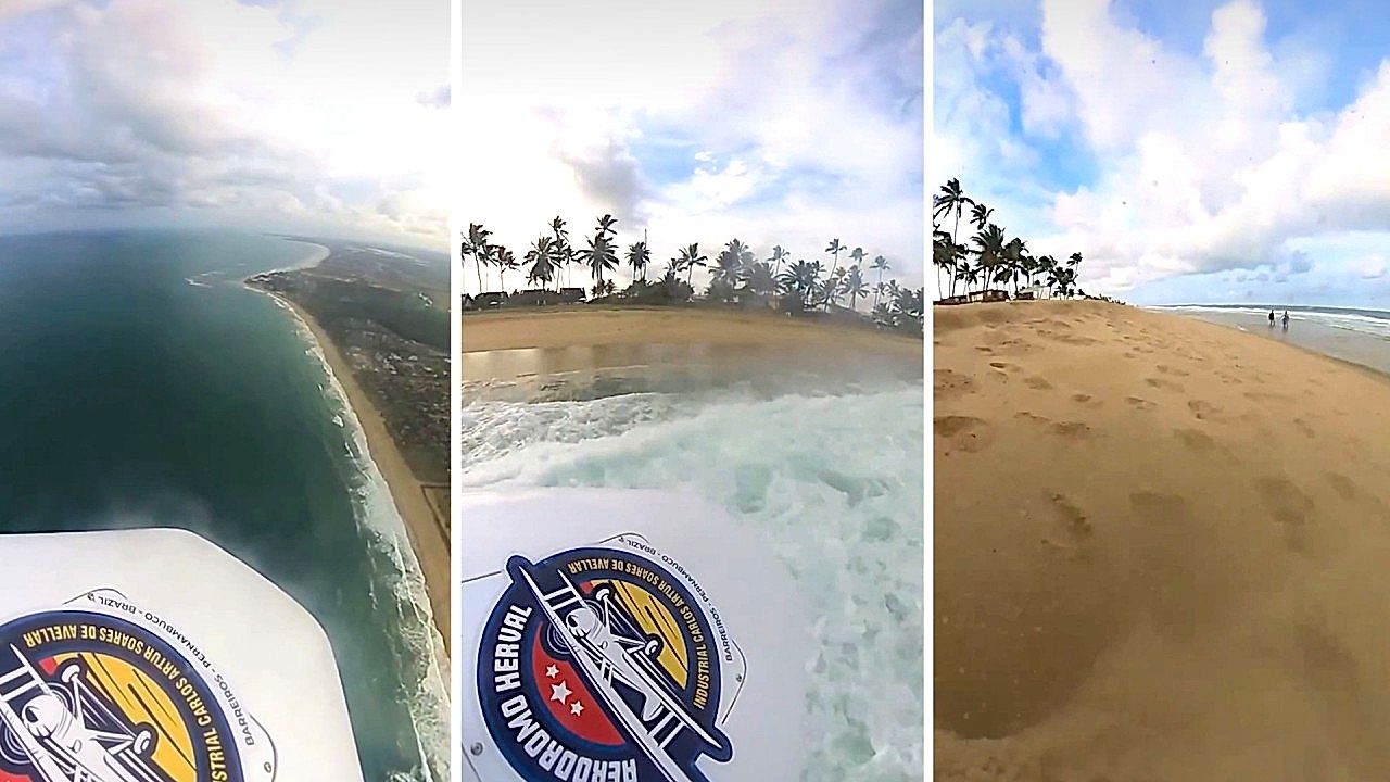 Rare 360° video captures pilot's emergency beach landing