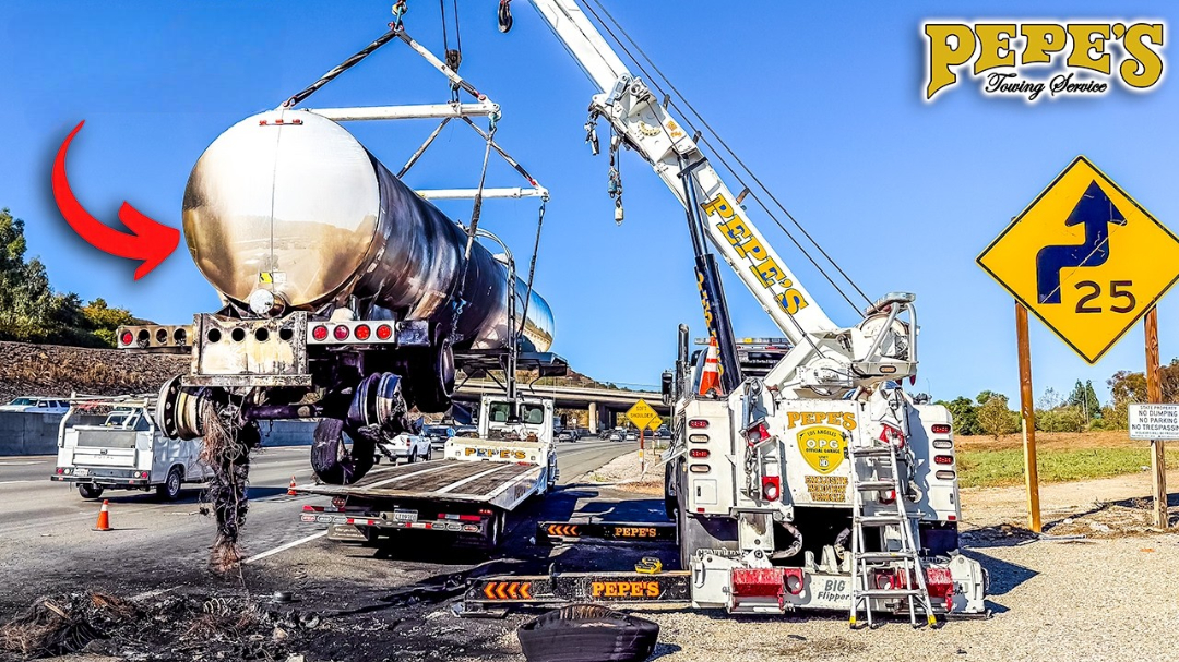 Milk tanker caught fire on freeway