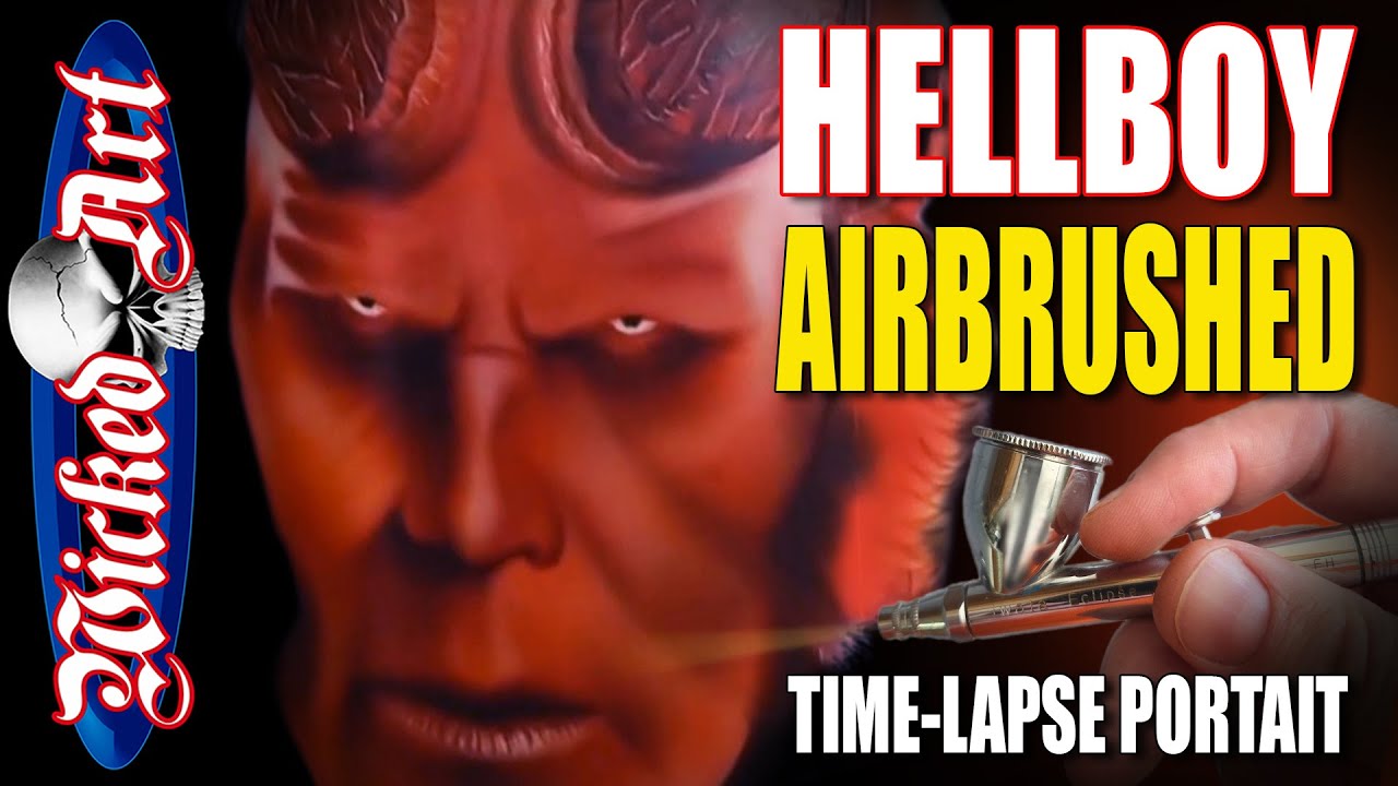 Hellboy airbrush painting custom fan art time lapse