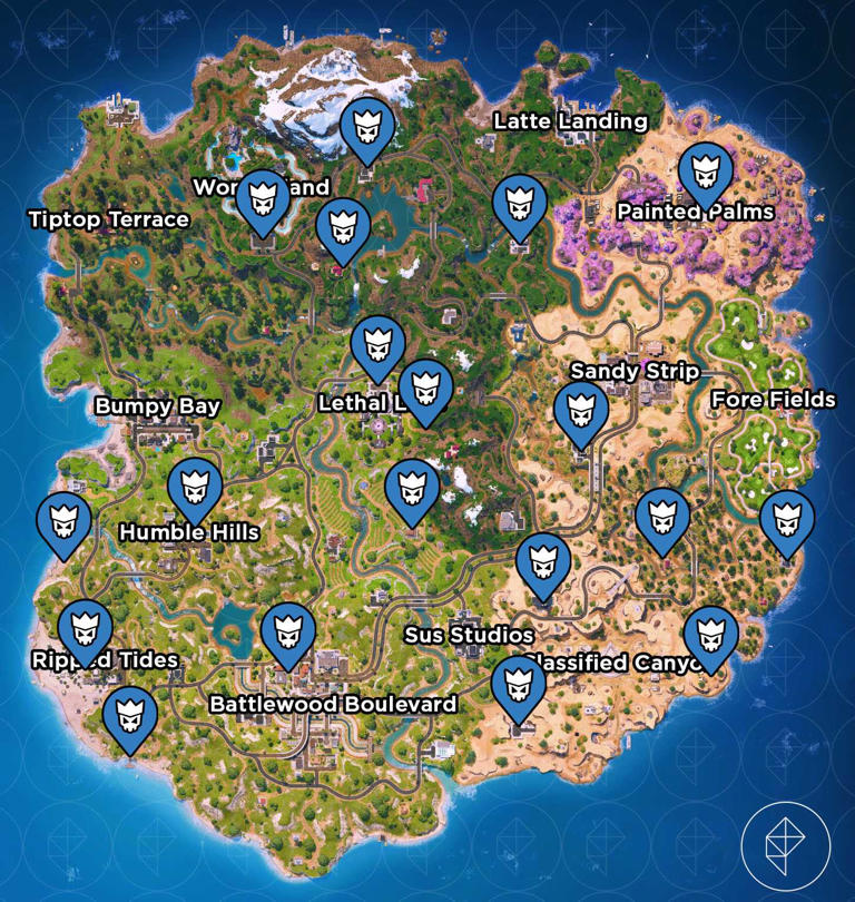 Boss spawn locations in Fortnite Chapter 7 Season 1