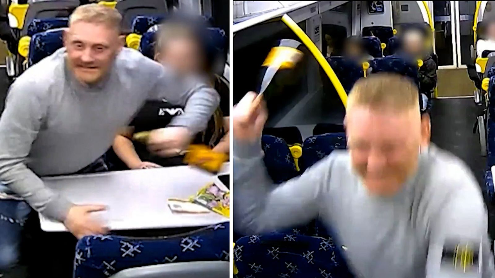Drunk passenger's violent bottle attack captured on CCTV