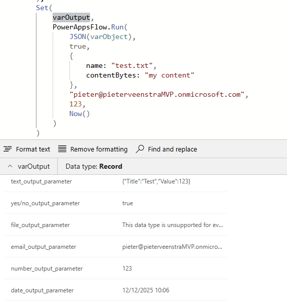 Input and output parameters in Power Apps flows
