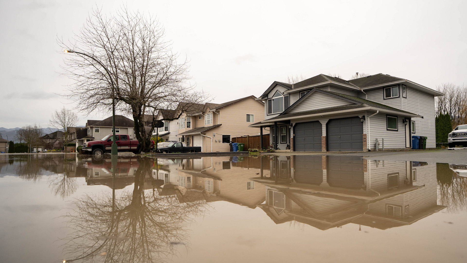 Floodwaters pour into Abbotsford, BC., from Washington's Nooksack River