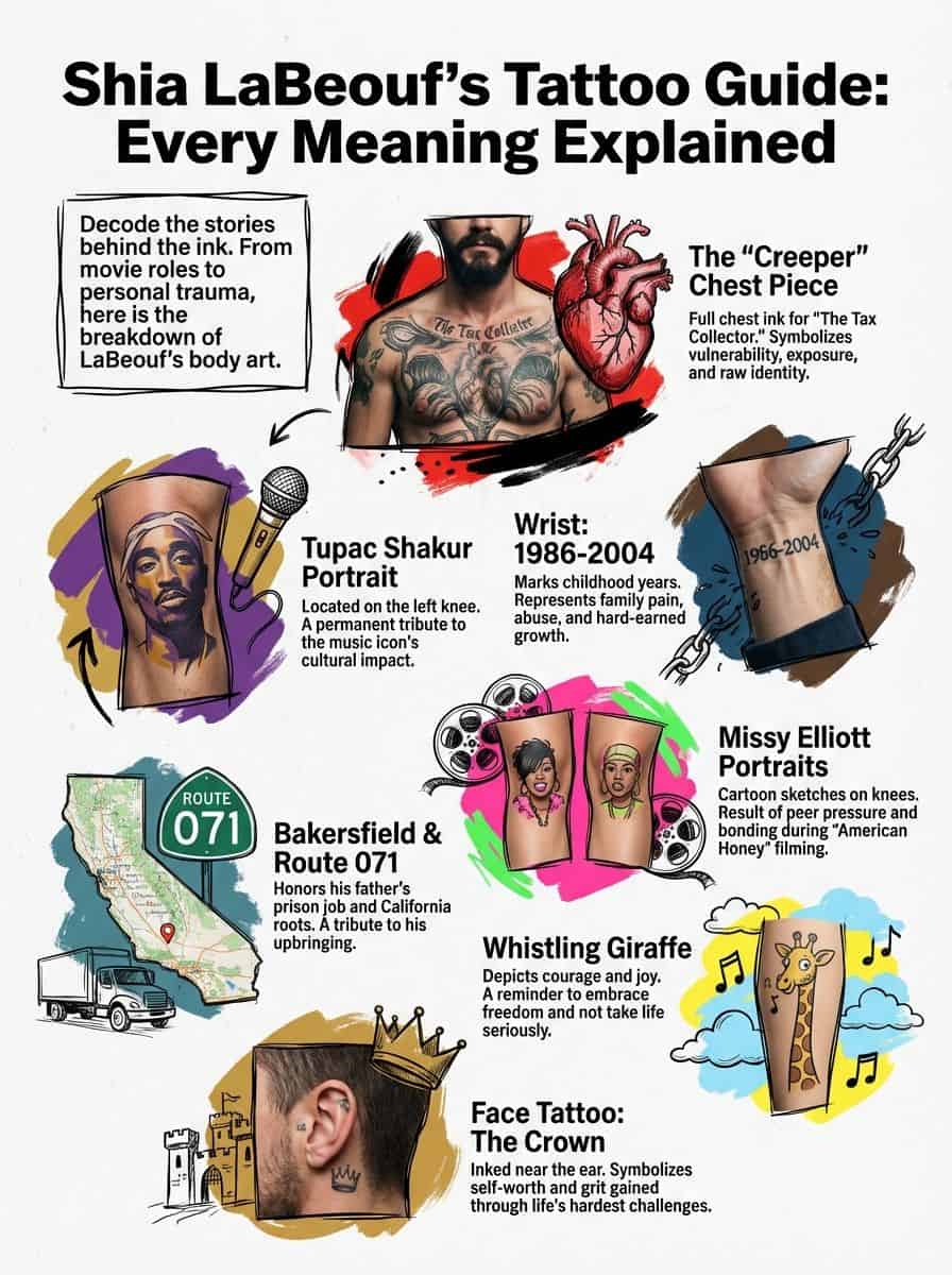 Shia LaBeouf tattoos: Every design explained [full guide]