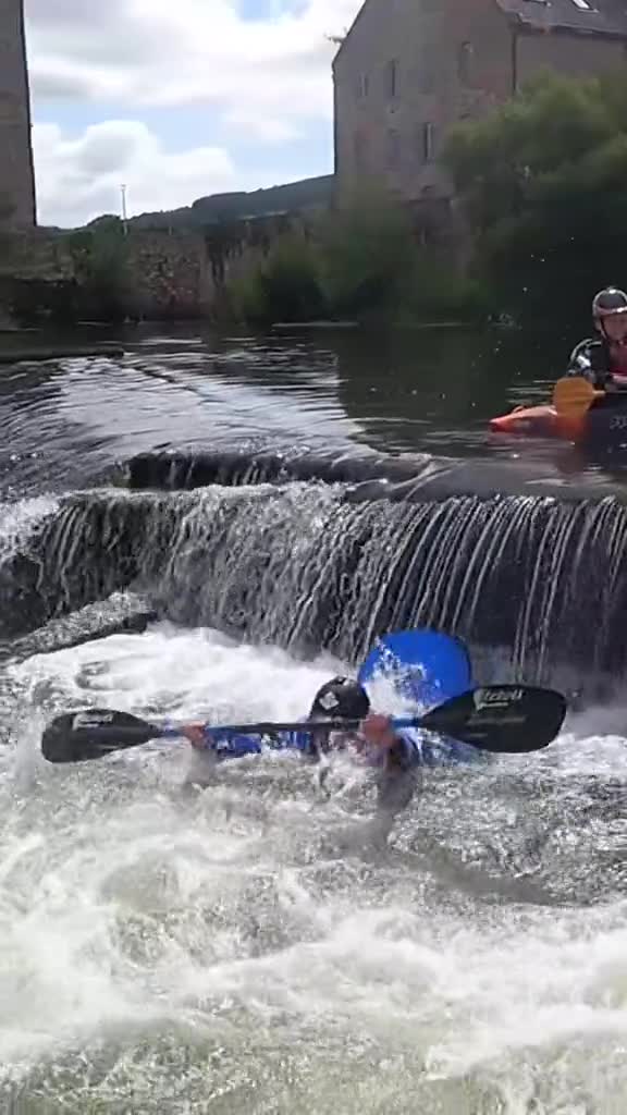 Kayak flip gone wrong at the river waterfall