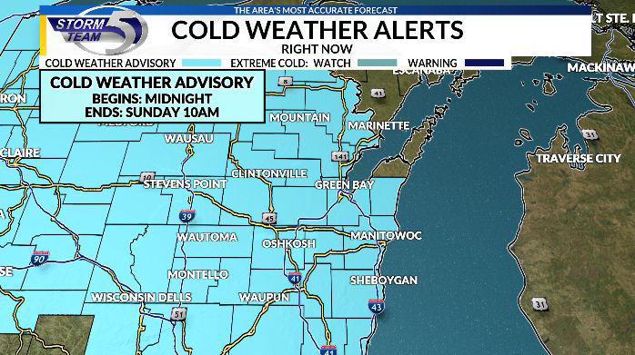 Our first cold weather advisory this weekend in northeast Wisconsin