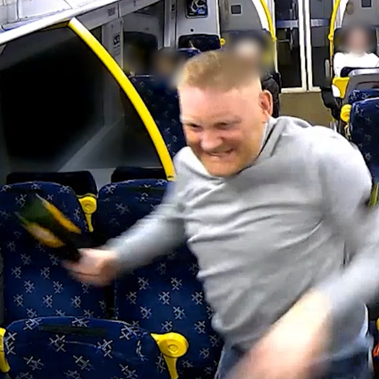 Police release footage of 'relentless' bottle attack on train