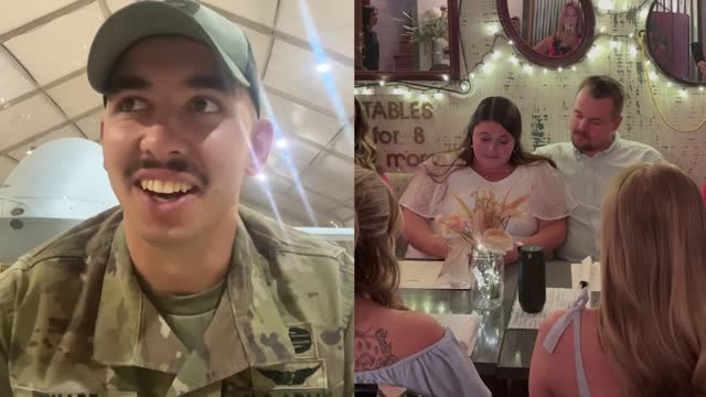 Sister receives a surprise visit from her soldier brother at rehearsal ...