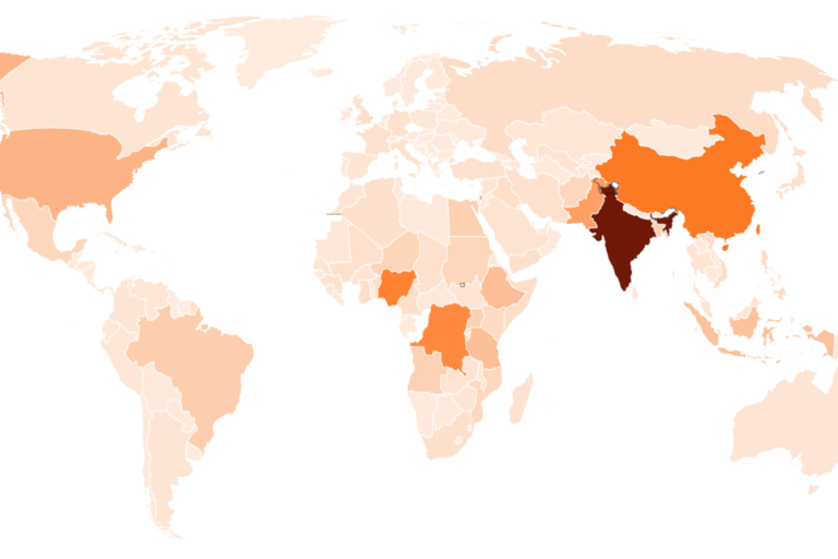 Map shows countries set to have largest populations in 2100