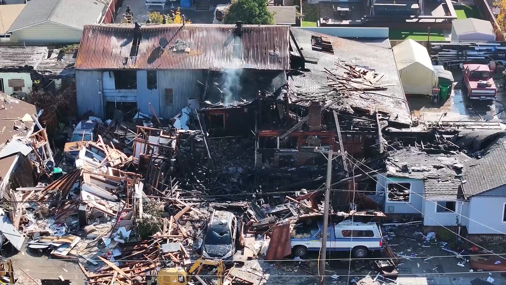 Drone shows aftermath of California gas explosion that hospitalized 6