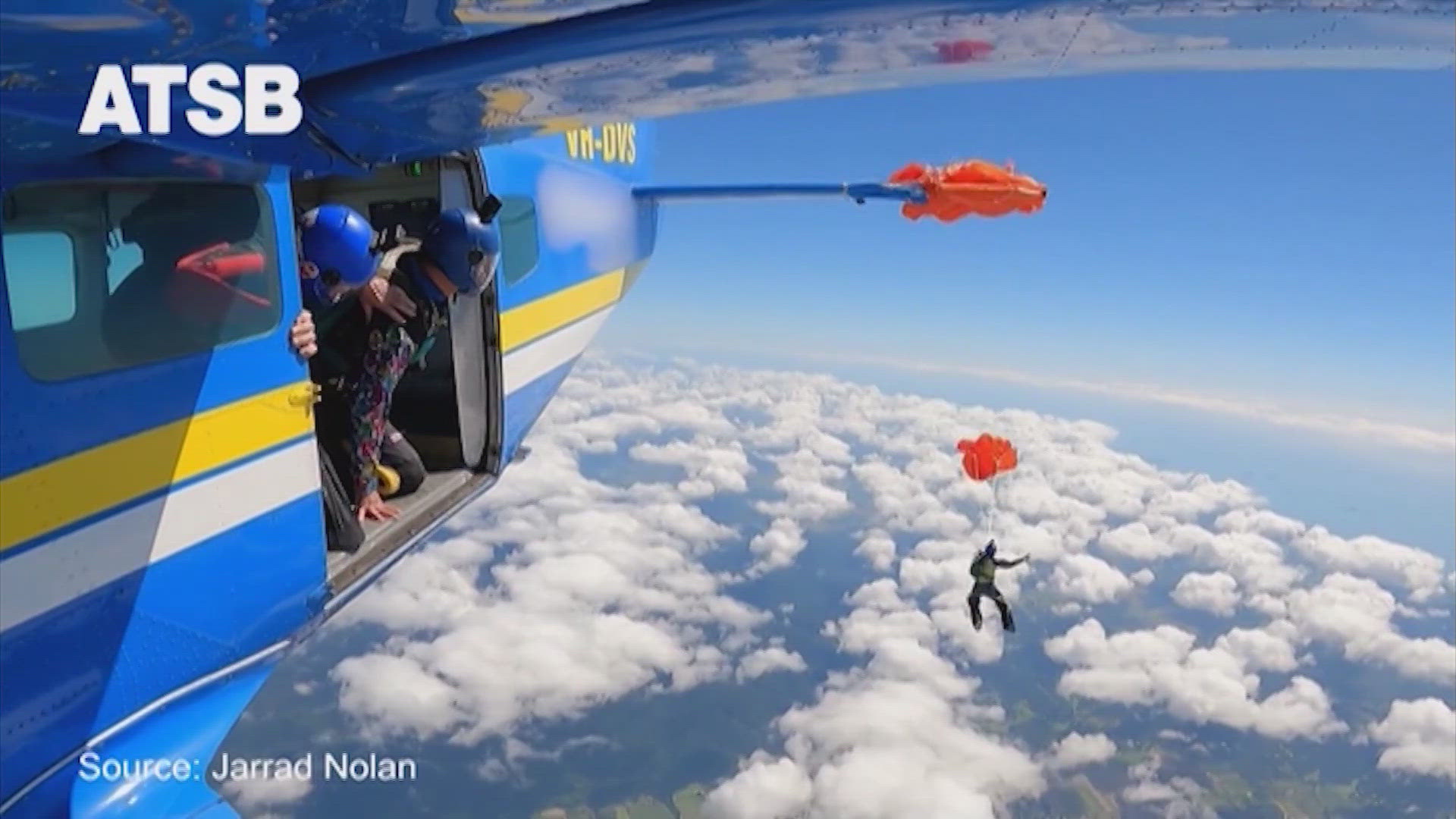 New video shows Australian skydiver's parachute catch tail of plane