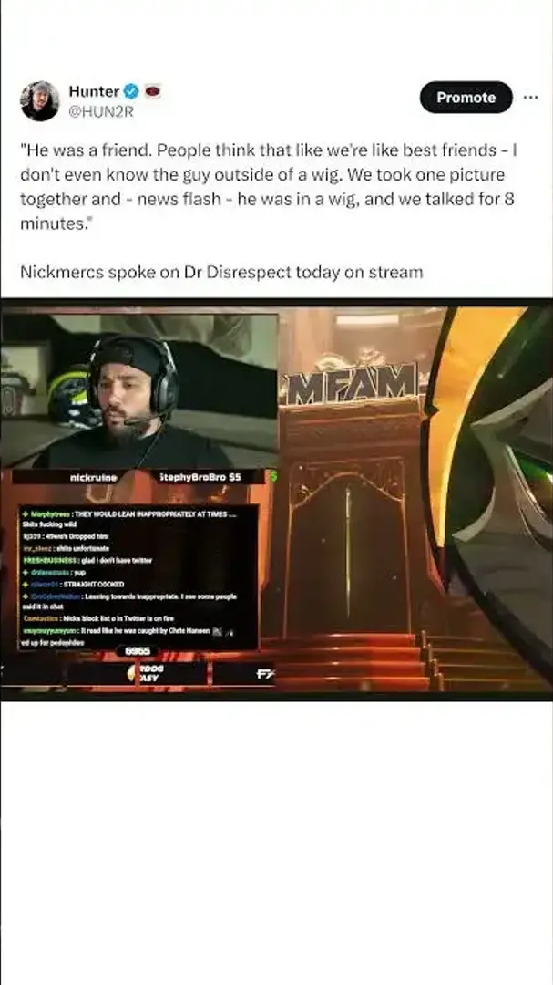 Nickmercs responds to Dr Disrespect situation on stream