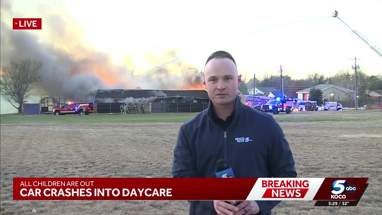 Fire crews fighting fire at daycare after car slams through building ...