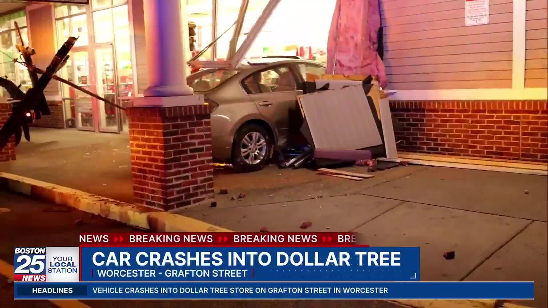 Woman suffers minor injuries after driving into a Dollar Tree in Worcester