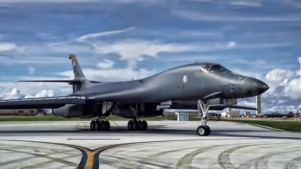 B-1 bomber strike package launch from US airbase in Guam
