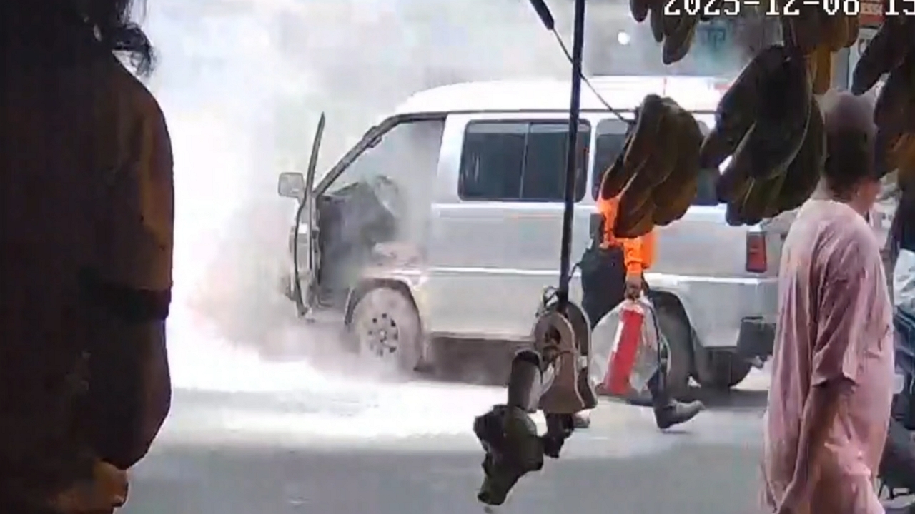 Van catches fire on busy highway in Bulacan, Philippines