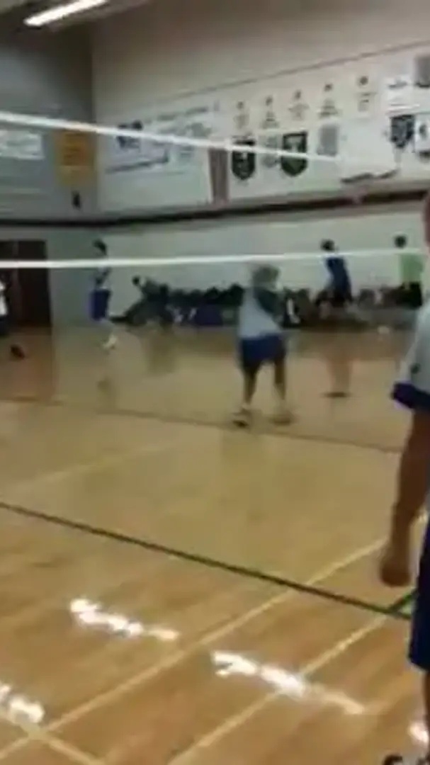 Insane high school volleyball spike during warm ups