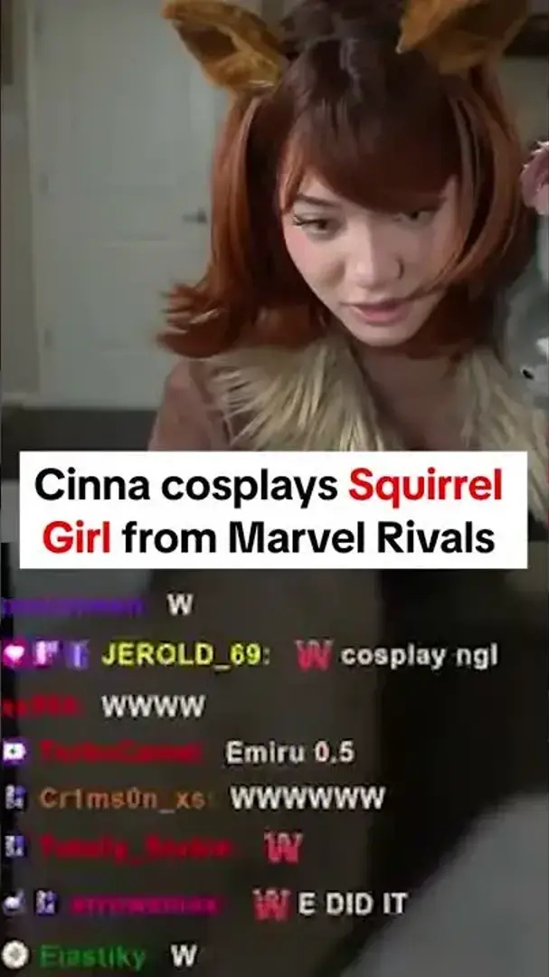 Cinna does a perfect cosplay of Squirrel Girl from Marvel Rivals