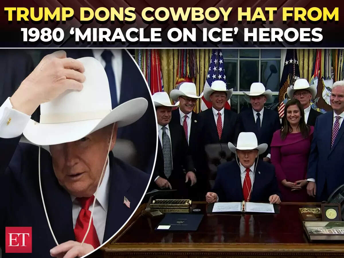 Trump wears cowboy hat gifted by ‘Miracle on Ice’ hockey team, jokes ...