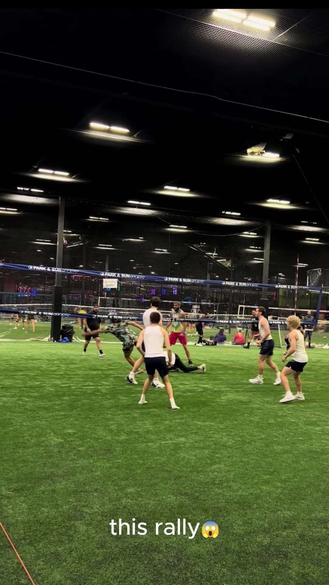 Intense volleyball rally in action-packed game